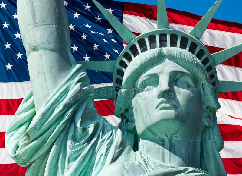 Statue of Liberty and US Flag Stock Image - Image of crown, freedom ...