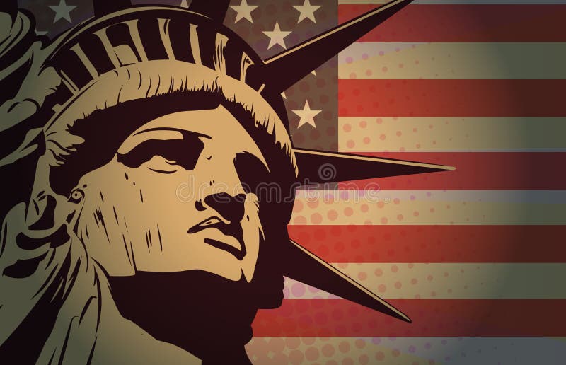 Statue of Liberty, USA Flag, Vector Stock Illustration - Illustration ...