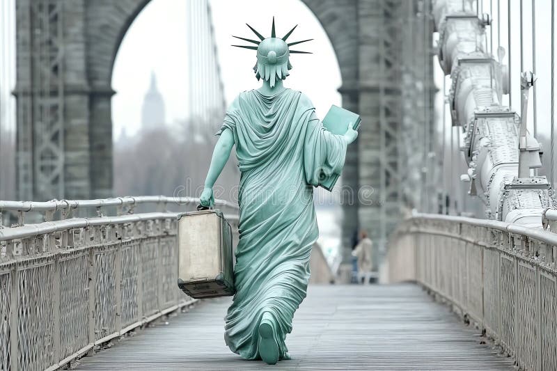 The Statue of Liberty Walking Across a Bridge, AI Generated Stock ...