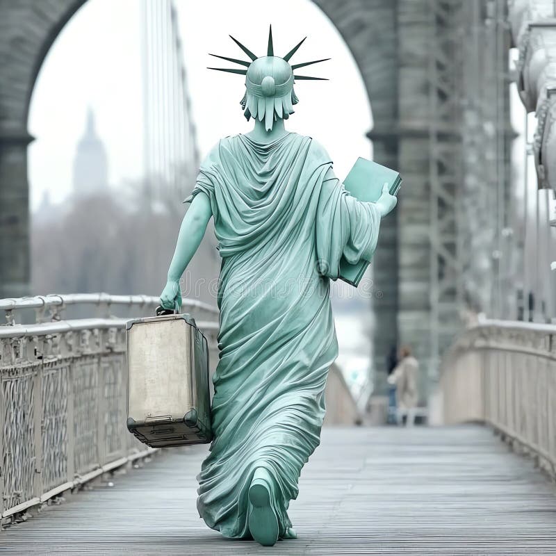 The Statue of Liberty Walking Across a Bridge, AI Generated Stock ...