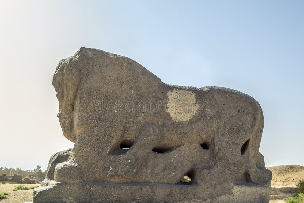Statue of Lion of Babylon Under the Sunlight and a Blue Sky in Iraq ...