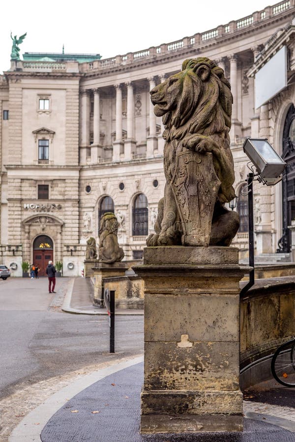 Statue of a Lion with a Shield at National Library, Vienna, Austria ...