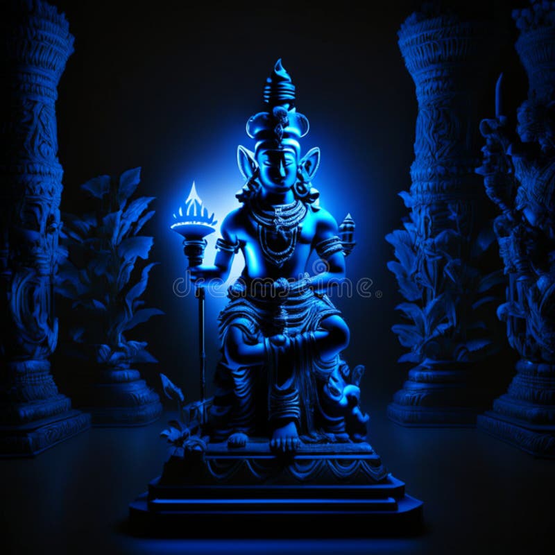 Statue of Lord Ganesha in Blue Light. 3D Rendering Generative AI Stock ...