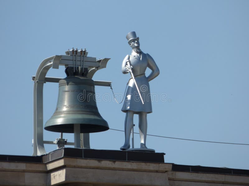 Statue of a Man with a Bell at Mont Des Arts in Brussels Editorial ...