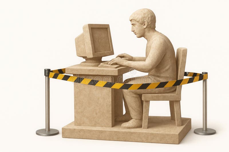 A Statue of a Man at a Computer, a Symbol of Digital Addiction. Stock ...