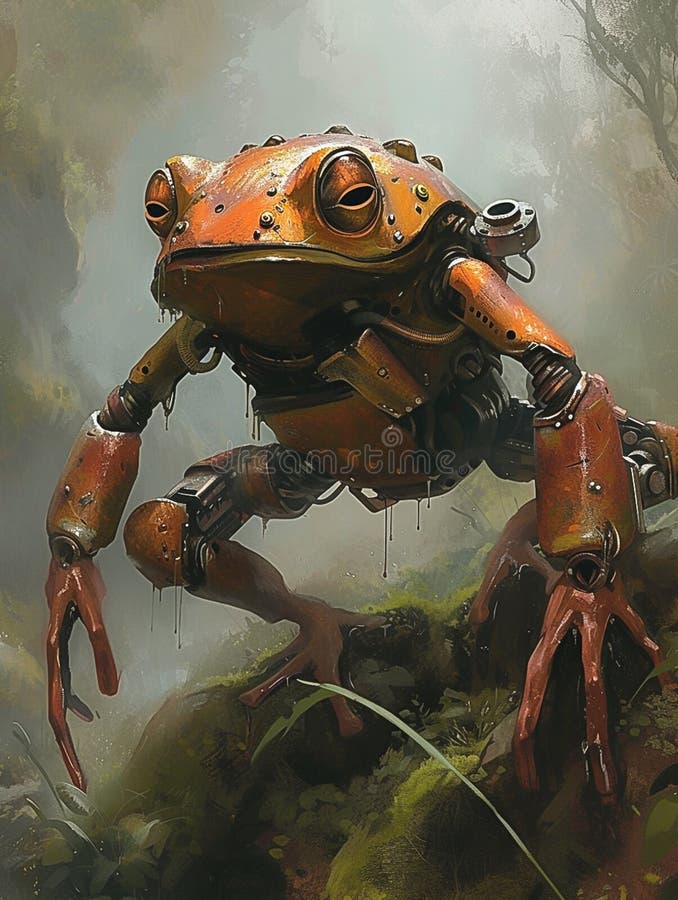 Painting of a Frog with a Mechanical Body and Legs Stock Illustration ...