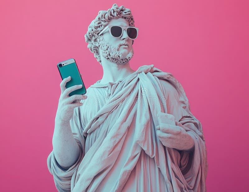A Statue of a Man Holding a Cell Phone Stock Illustration ...
