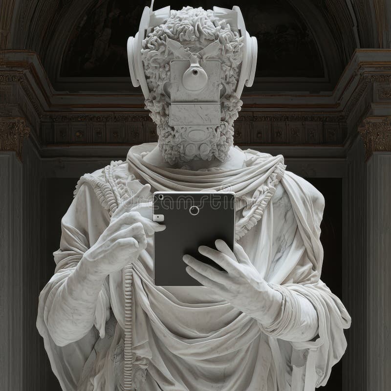 A Statue of a Man Holding a Phone Stock Illustration - Illustration of ...