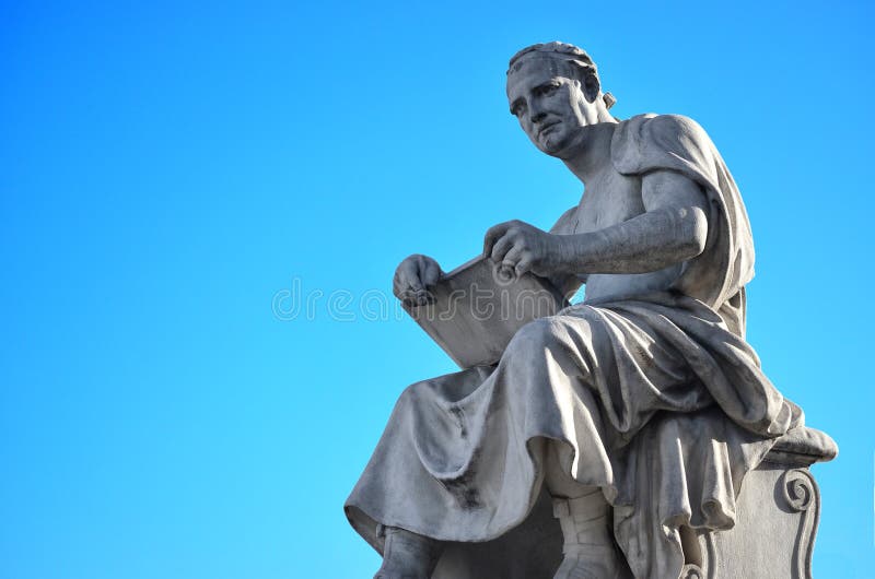 Statue of a Man Reading in Italy with Blue Sky Stock Image - Image of ...