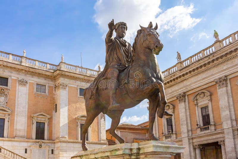 Statue of Marcus Aurelius on Capitoline Hill in Rome, Italy Stock Image ...