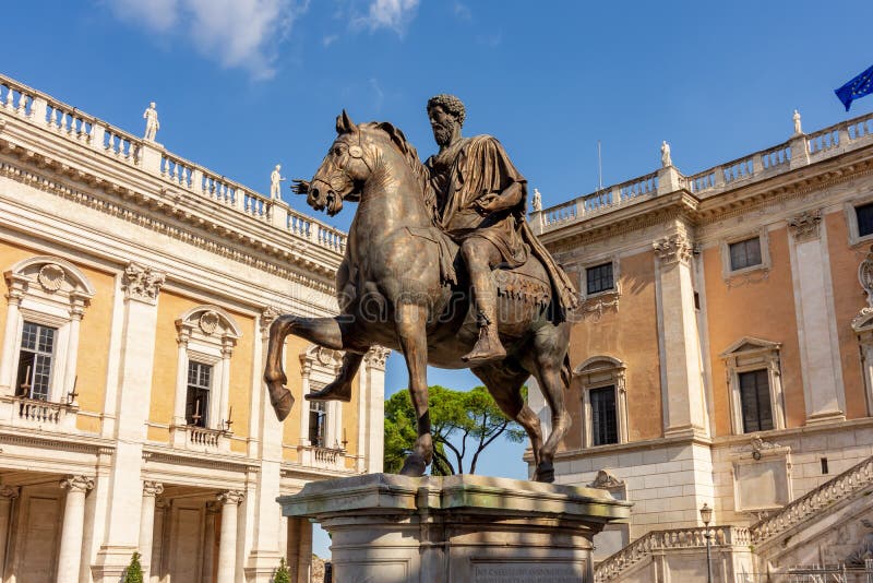 Statue of Marcus Aurelius on Capitoline Hill in Rome, Italy Stock Photo ...