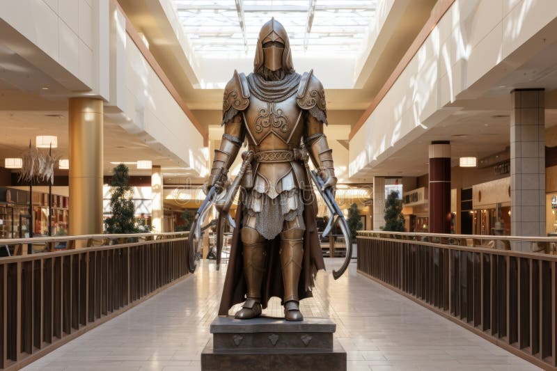 A Statue of a Medieval Knight at a Modern Shopping Center Stock Photo ...