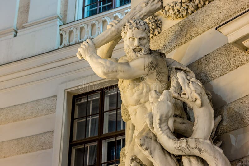 Statue on Michaelerplatz at Winter Night, Vienna Stock Image - Image of ...