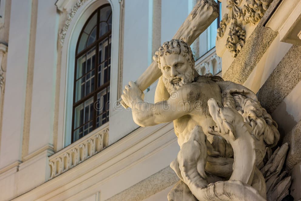 Statue on Michaelerplatz at Winter Night, Vienna Stock Image - Image of ...