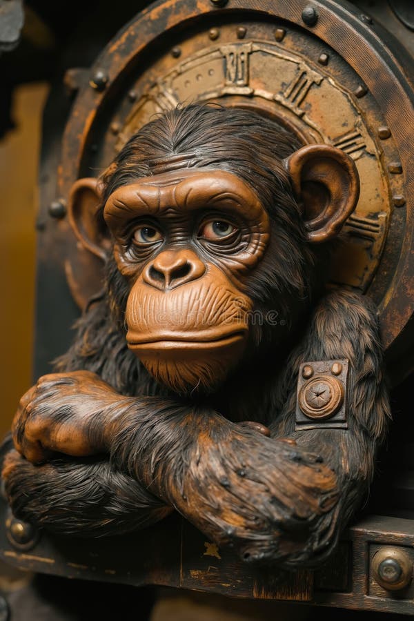 A Statue of a Monkey Sitting on Top of a Clock Stock Photo - Image of ...