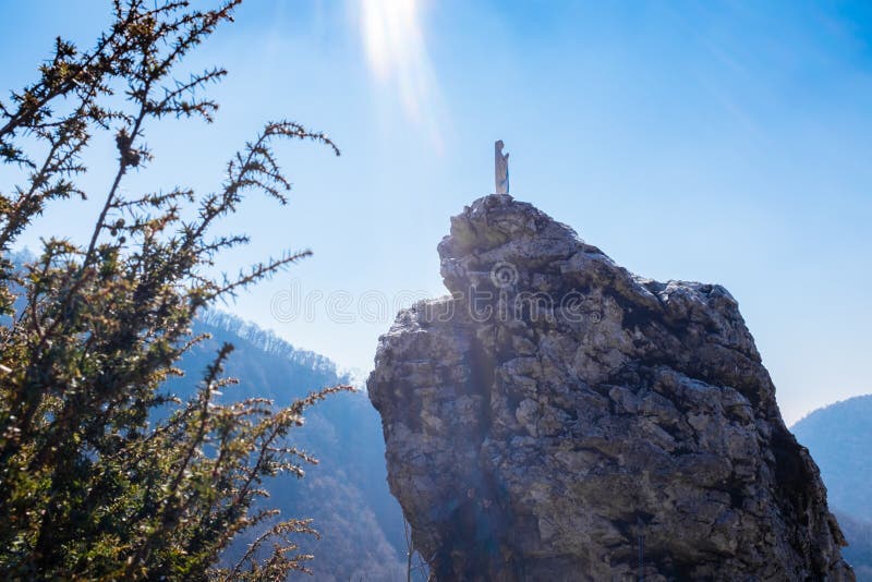 Statue of the Most Holy Virgin Mary Over a Rock, Bathed in Rays Stock ...