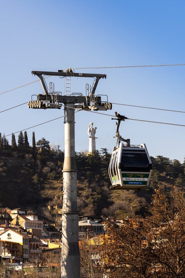Statue of Mother Georgia in Tbilisi and Cable Car Editorial Photo ...