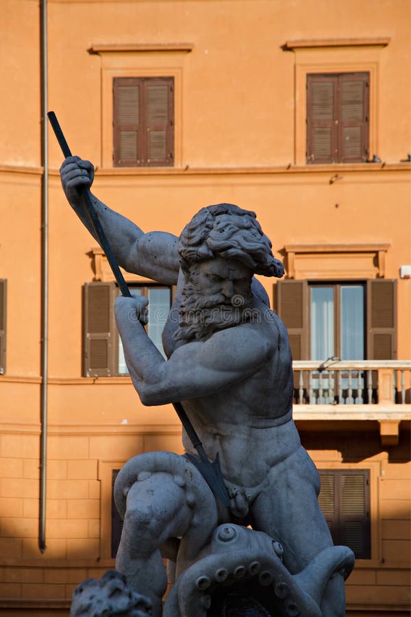 Statue of Neptune in Piazza Navona, Rome Stock Image - Image of hand ...