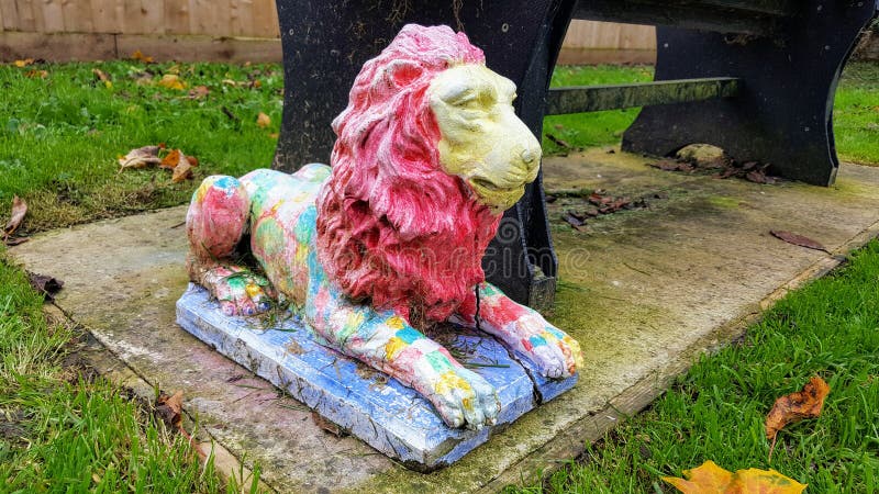 Lion stock photo. Image of statue, craft, plaster, colors - 102612422