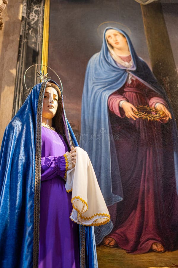 Statue of Our Lady of Weeping Inside a Catholic Church. Stock Image ...