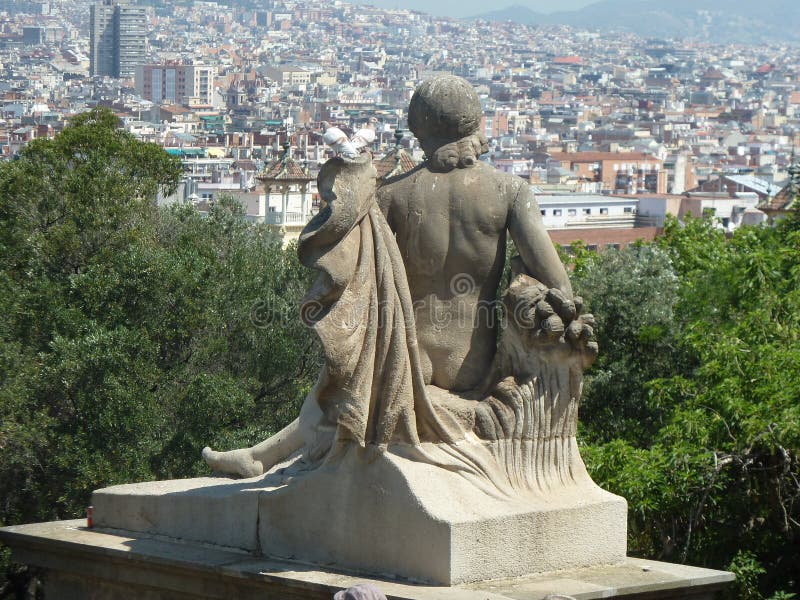 Statue Overlooking Barcelona from the Hillside Stock Photo - Image of ...