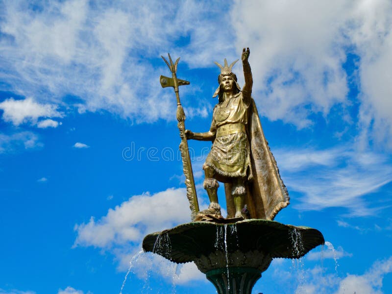 Statue of Pachacuti Inca Yupanqui on the Fountain Top at Plaza De Armas ...