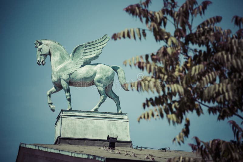 Statue of Pegasus on the Roof of Opera in Poznan Poland Stock Photo ...