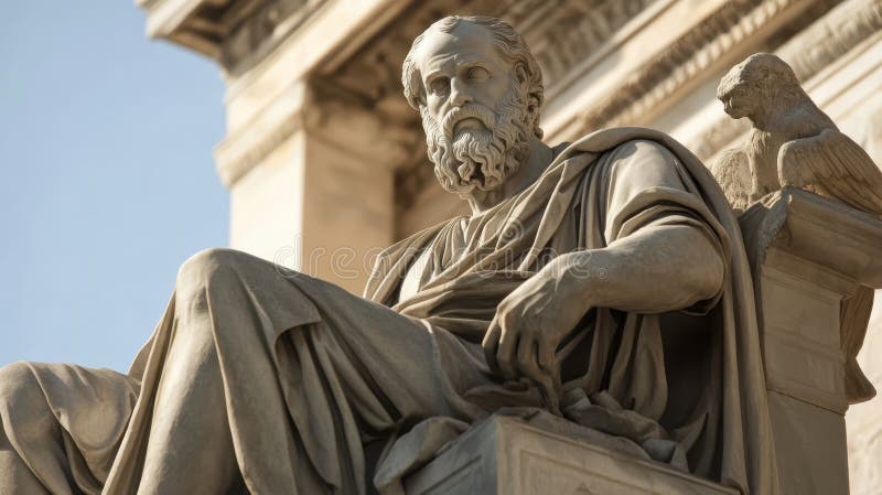 A Statue of a Philosopher is Seated in a Thoughtful Pose, Positioned in ...