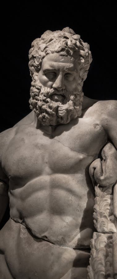 Statue of Powerful Hercules, Closeup, Isolated at Black Background ...