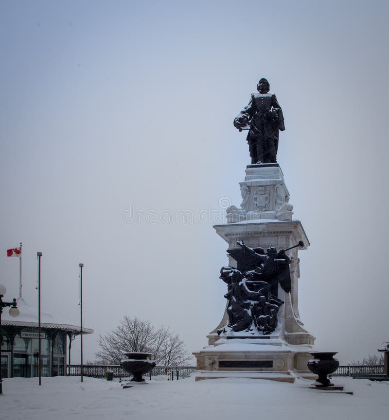 Statue in Quebec City stock photo. Image of snowy, wintertime - 128544046