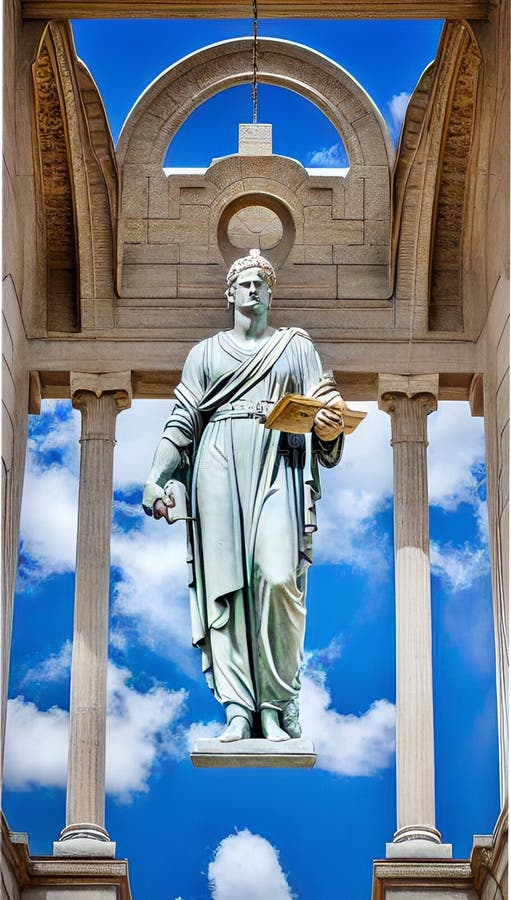 Statue Representing Justice Over a Blue SkyIllustration Artificial ...