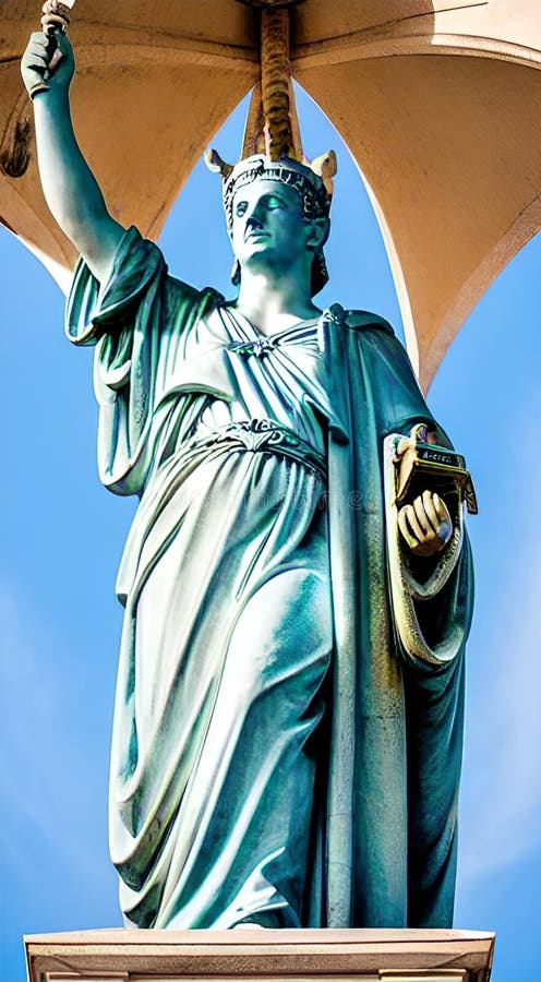 Statue Representing Justice Over a Blue SkyIllustration Artificial ...