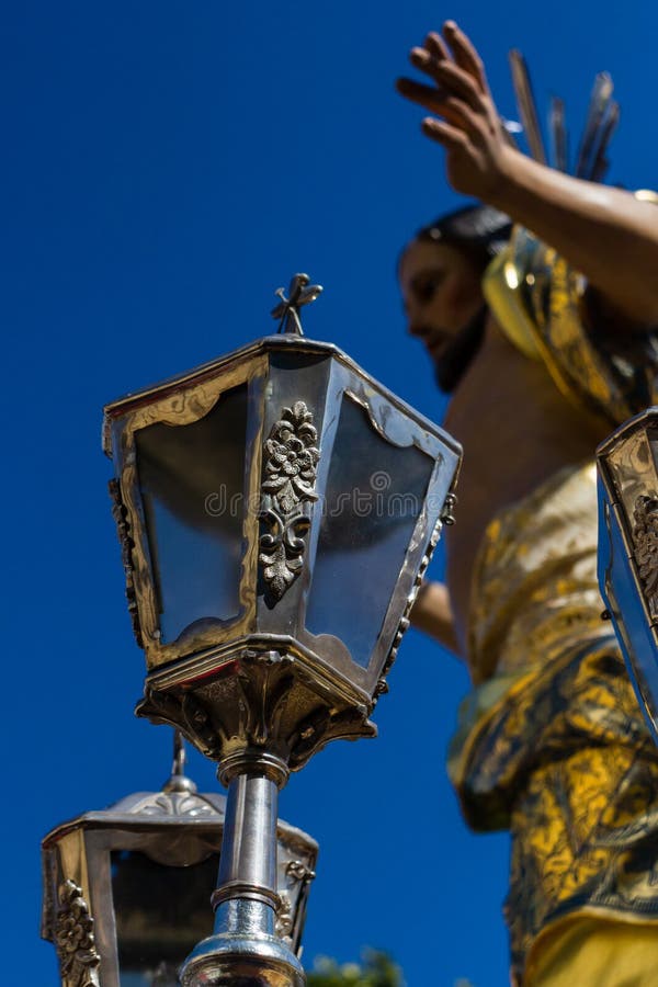 Statue of the Risen Christ with a White Tunic and a Cross Cane Stock ...