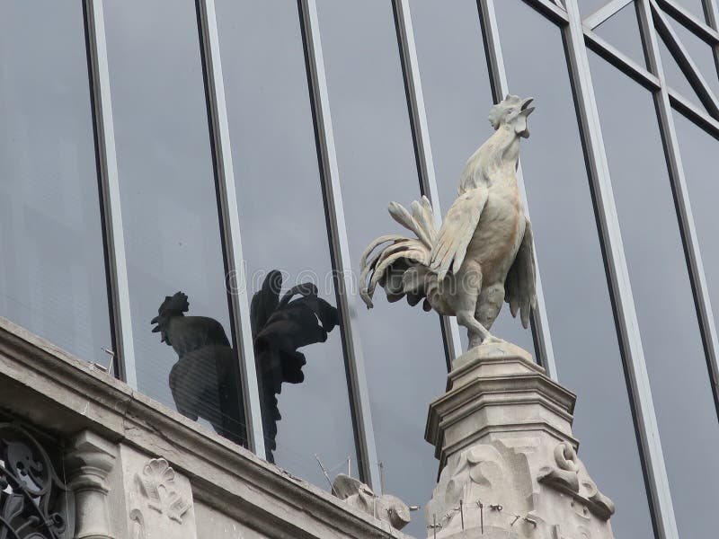 Statue of a Rooster Crowing in Front of the Window a Building Stock ...