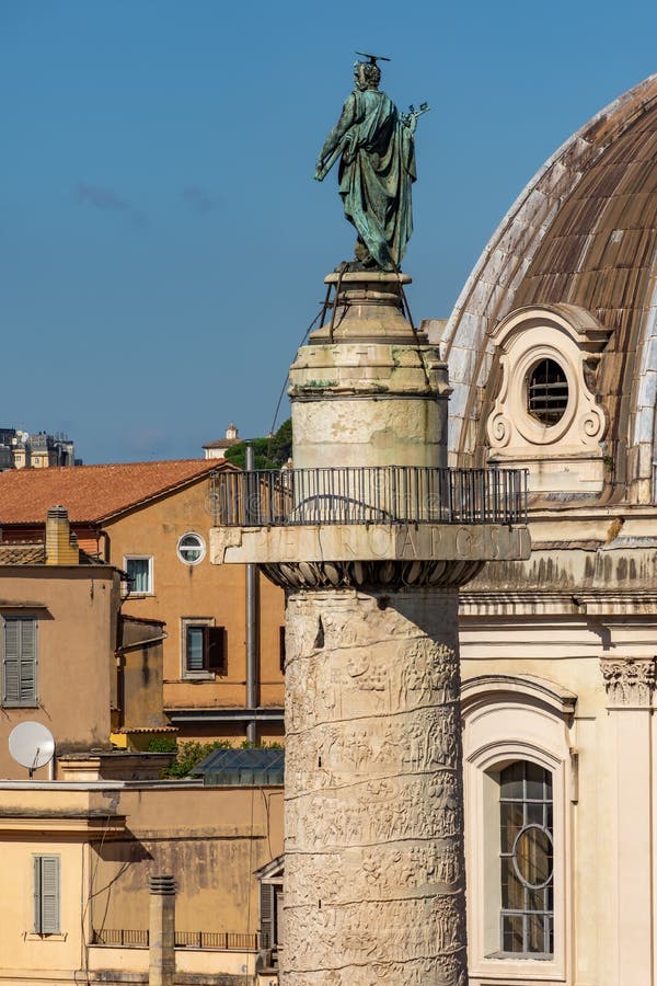 Statue of Saint Peter on Top of Trajan`s Column in Rome, Italy Stock ...