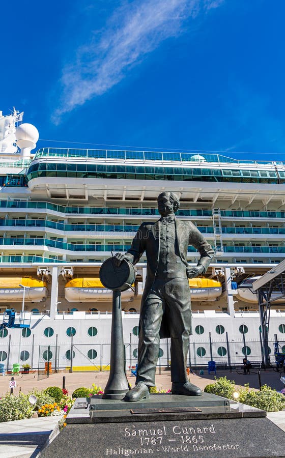 Statue of Samuel Cunard in Front of Cruise Ship Editorial Photo - Image ...