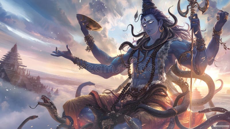 Statue of Shiva with Multiple Arms Stock Illustration - Illustration of ...