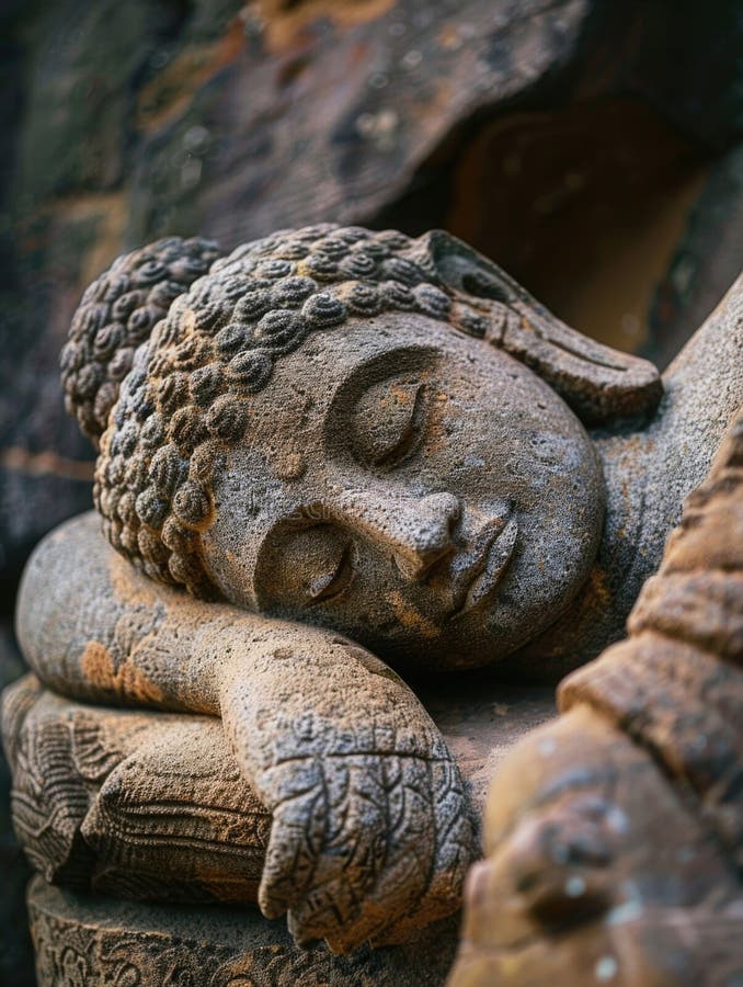 Statue of a Sleeping Buddha is Resting on a Stone Slab Stock Photo ...