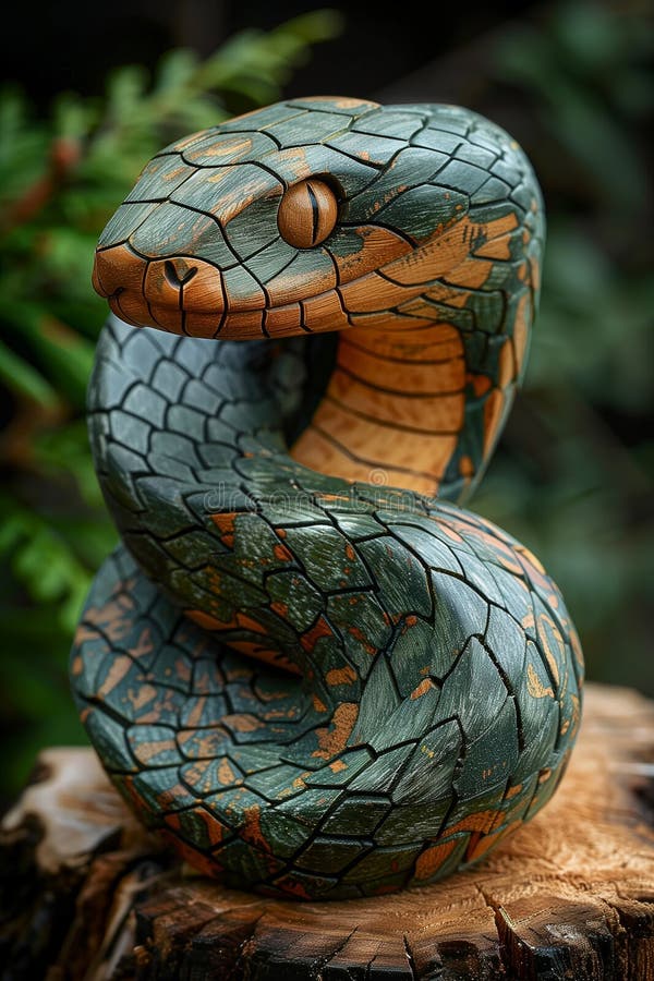 A Statue of a Snake is Perched Atop a Tree Stump Stock Photo - Image of ...