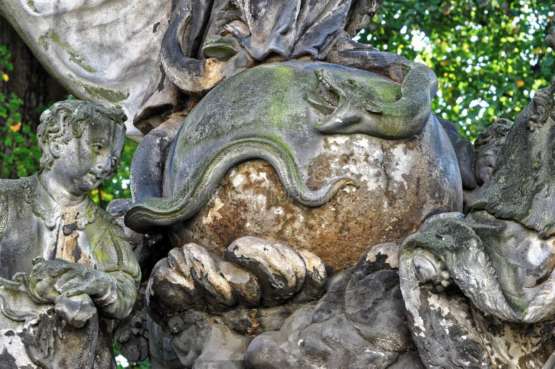 Statue of Snake on Round Stone Stock Photo - Image of design, outdoors ...