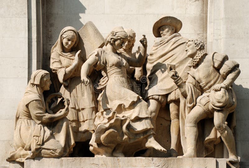 Statue at the Spain Square in Madrid Stock Image - Image of spanish ...