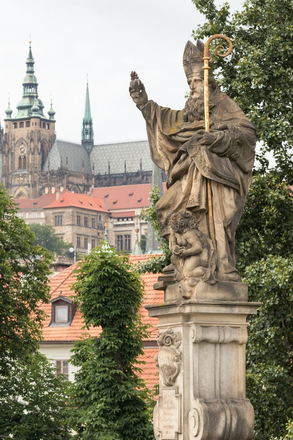 Statue Of St. Augustine On Charles Bridge In Prague Stock Image - Image ...