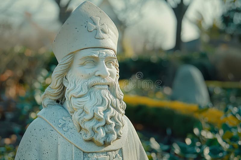 Statue of St Patrick is in a Garden, in the Style of Focus Stacking ...