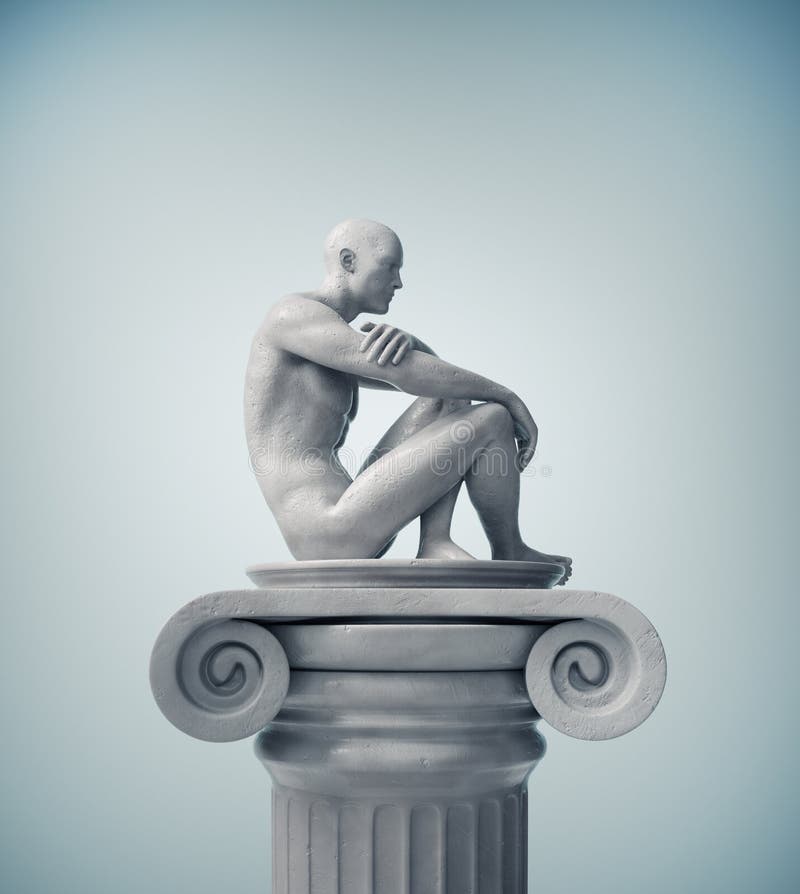 Statue of a Thinker on a Column. Education and Overthinking Concept ...