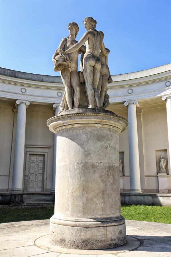 Statue of Three Graces on the Tall Pedestal Stock Photo - Image of ...