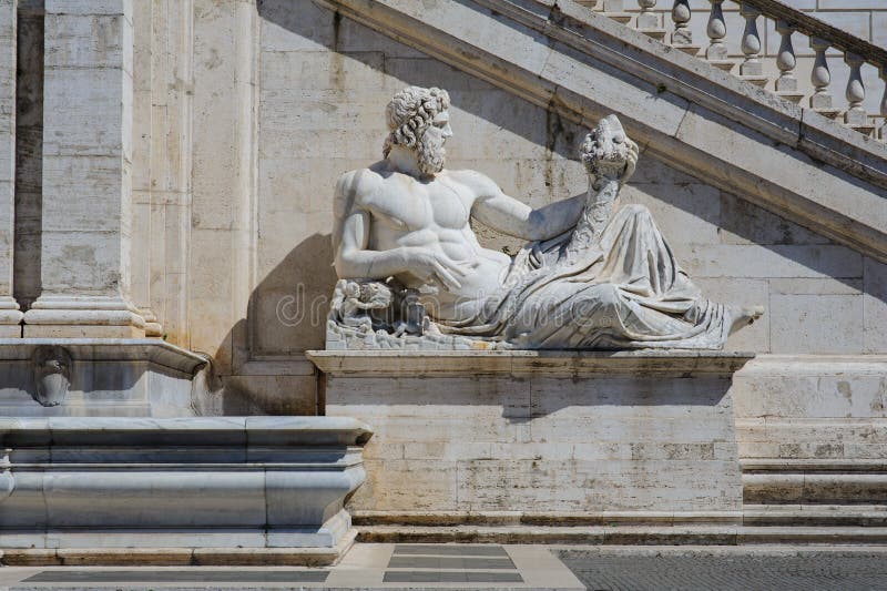 Statue of the Tiber River with Romulus and Remus Stock Photo - Image of ...