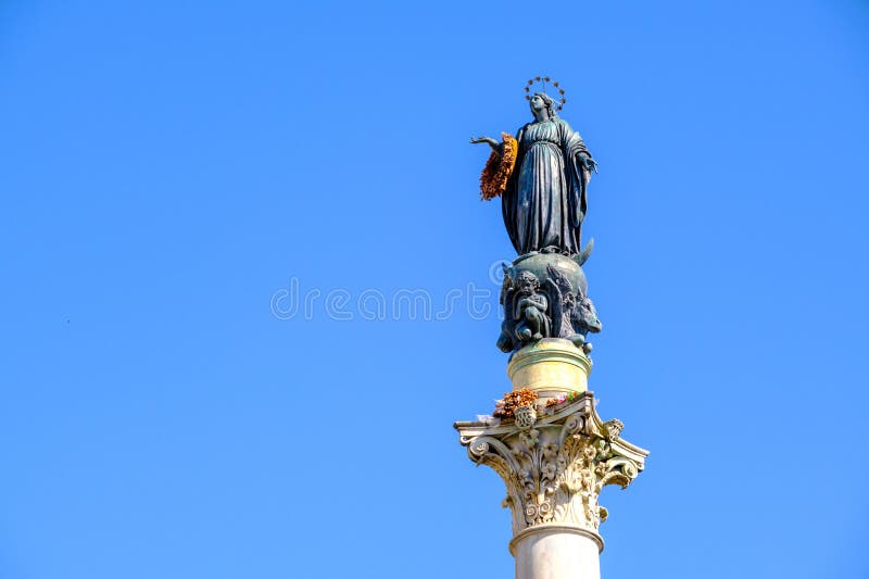 Top of the Column of the Immaculate Conception in Rome Stock Photo ...