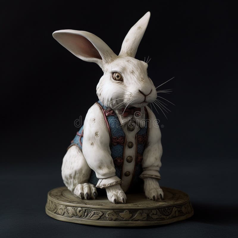 Statue of Vintage Boy Bunny Rabbit in Suit Isolated on Dark Background ...