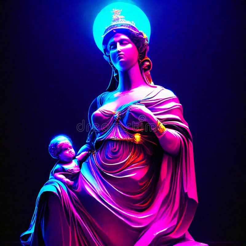 Statue of the Virgin Mary in Neon Light. 3D Rendering Generative AI ...