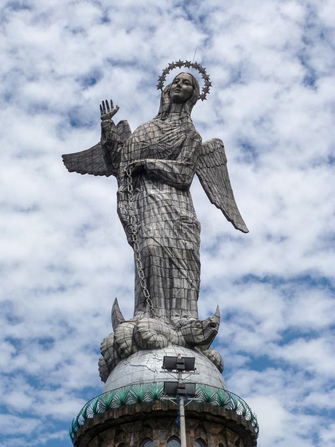 The Statue Virgin of Quito with Some Clouds Stock Photo - Image of ...